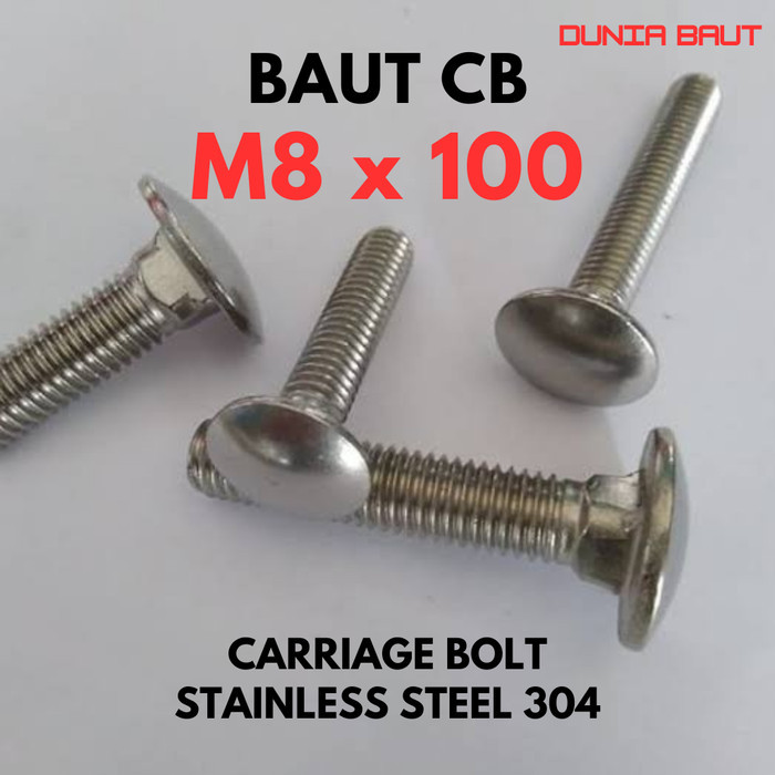 Jual Baut CB M8X100 / Baut Bemper 8X100 / Carriage Bolt M8 X 100 / Baut ...
