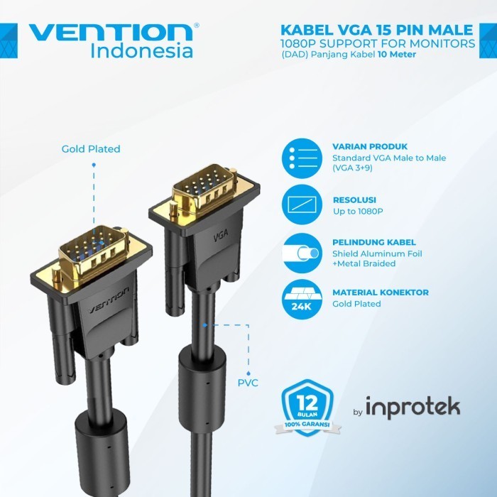 Jual Vention Dae 1.5M Kabel Vga Male To Male With Ferrite Cores - Dae Round Terbaik 100% ...