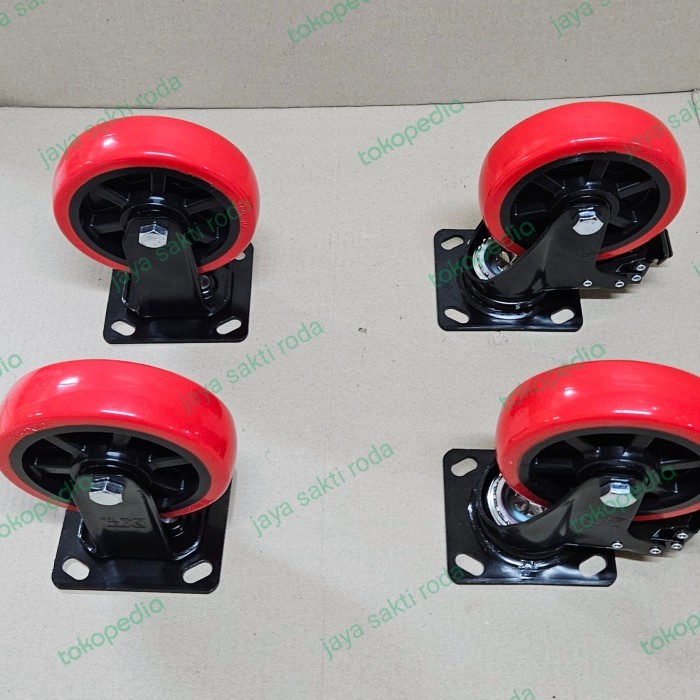 Jual Roda pu merah 6 inch xptool medium duty 2putar+rem 2mati ball ...