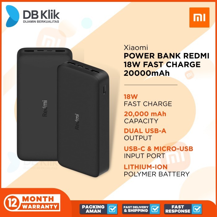 Jual Power Bank Xiaomi Redmi 18W Fast Charge 20000Mah - Redmi 18W ...