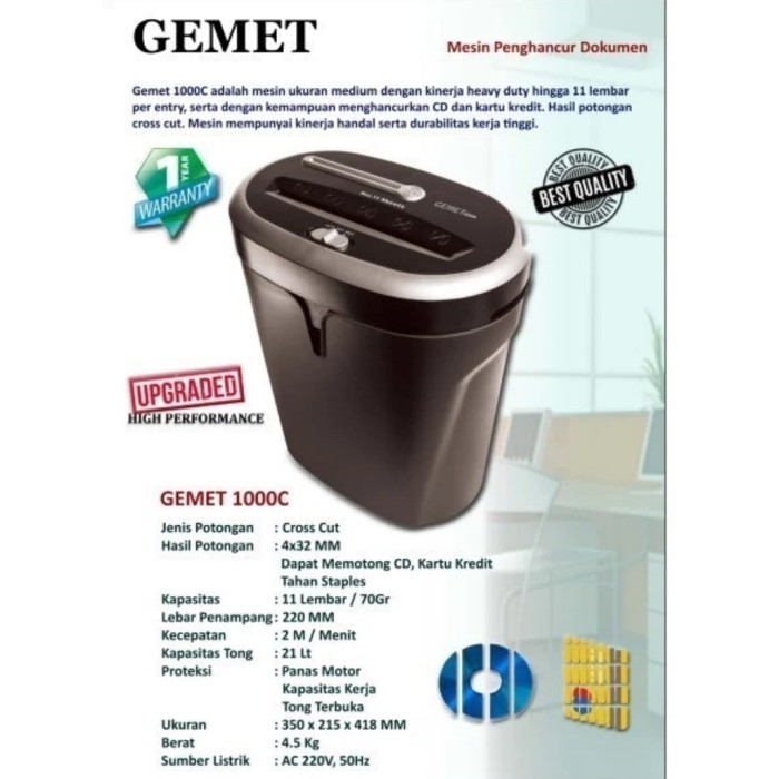 Jual GEMET 1000C MESIN PENGHANCUR KERTAS (PAPER SHREDDER) | Shopee ...