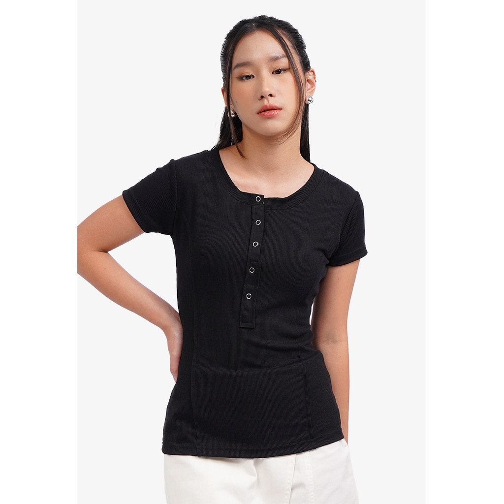 Jual COLORBOX Button Up Short Sleeve T-Shirt Black | Shopee Indonesia