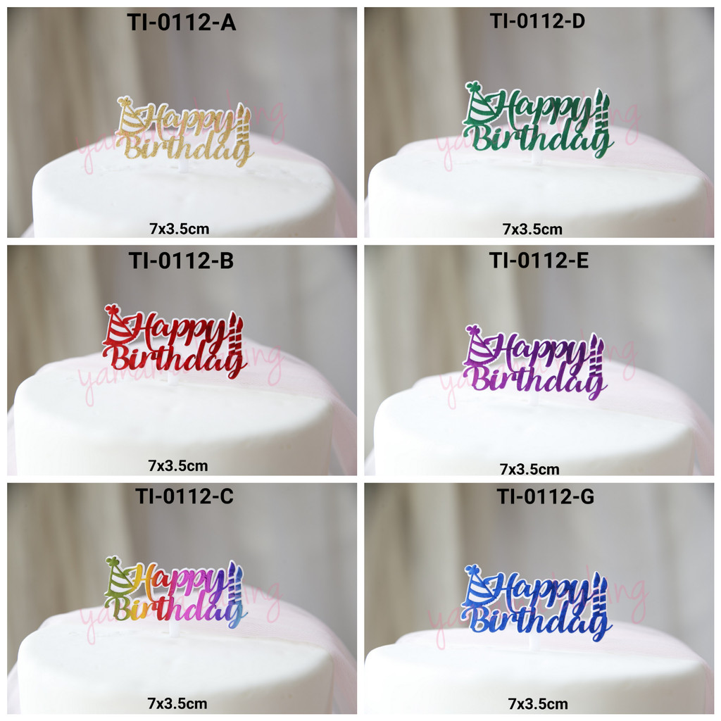 Jual GR-TI-0112 Cake topper kue tart tulisan happy birthday topi lilin ...