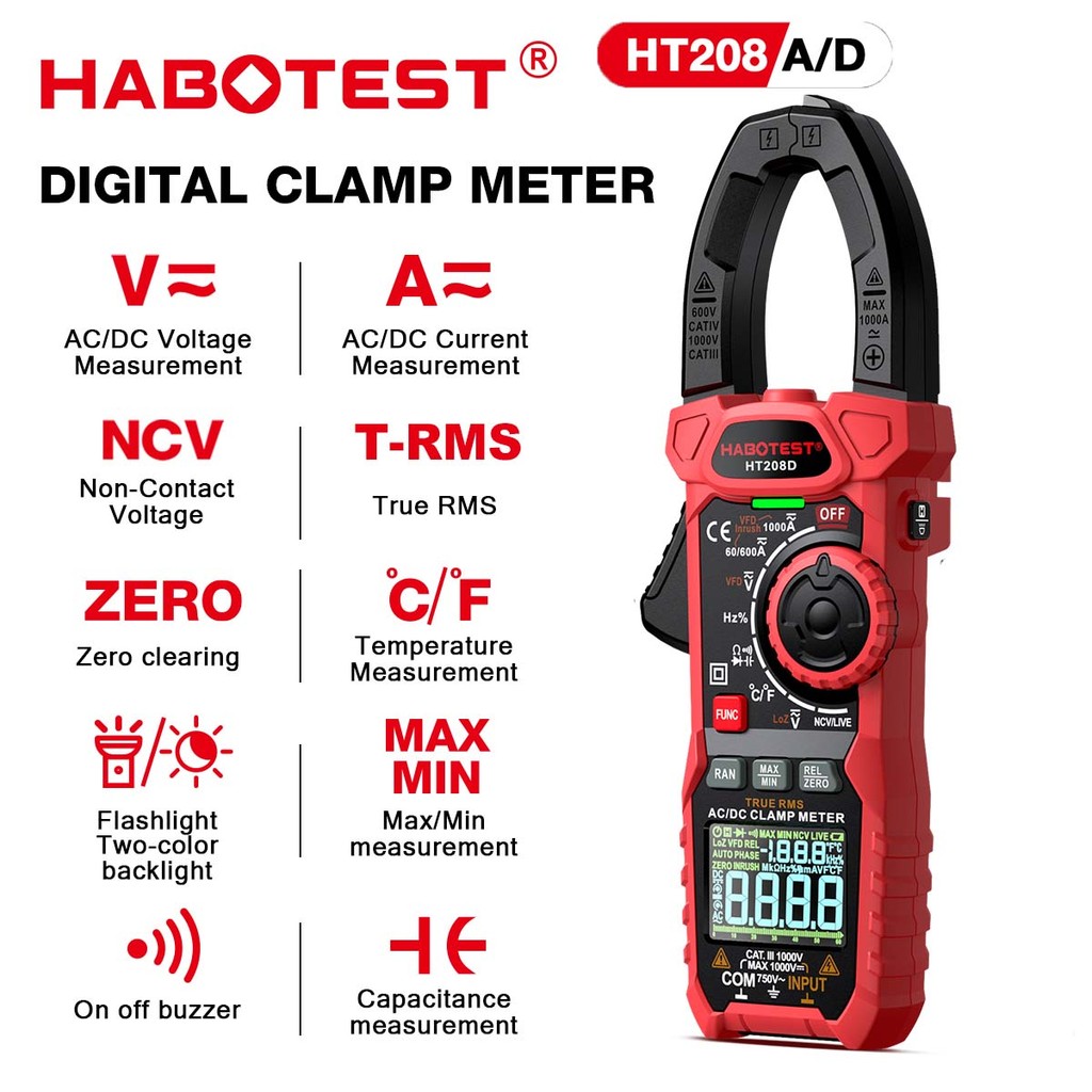 Jual HONYA HT208A/D AC/DC Digital Clamp Meter Meter Multimeter Pinza ...
