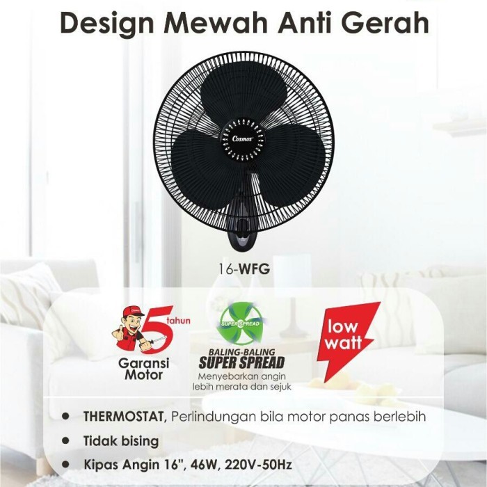Jual Cosmos 16 Wfg Wall Fan Kipas Angin Dinding 16" Inch Khusus Gojek ...