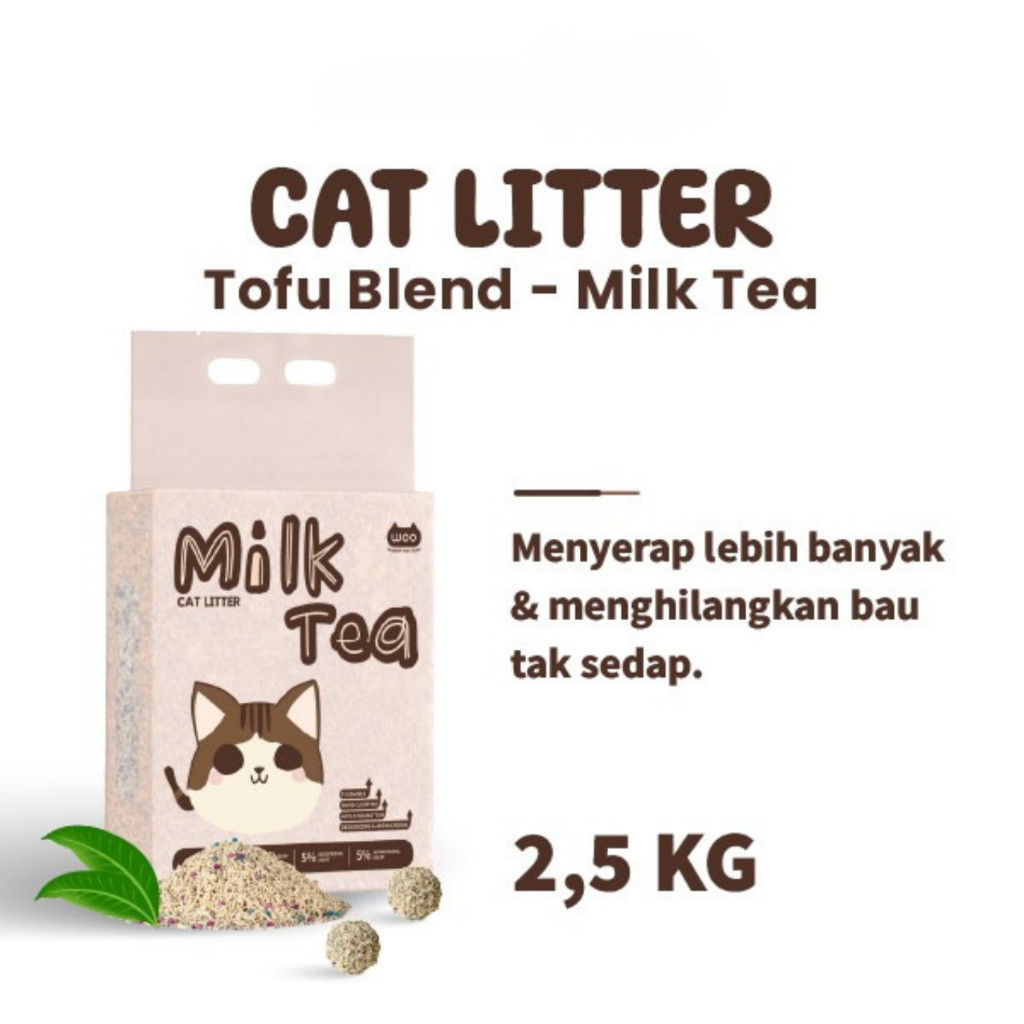 Jual Woo Mix Tofu Bentonite Flushable Milk Tea Cat Litter Low Dust ...