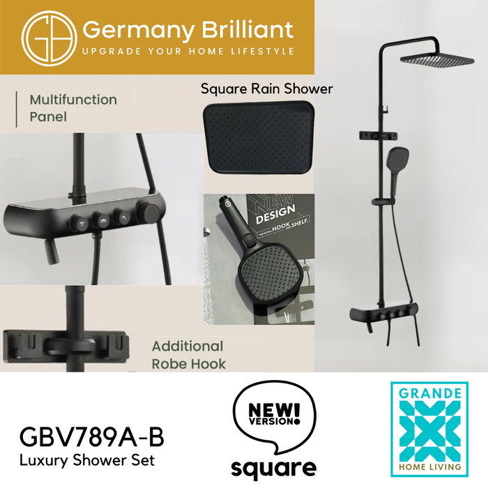 Jual Germany Brilliant Luxury Shower Mixer Set GBV789B Square GBV789A-B ...