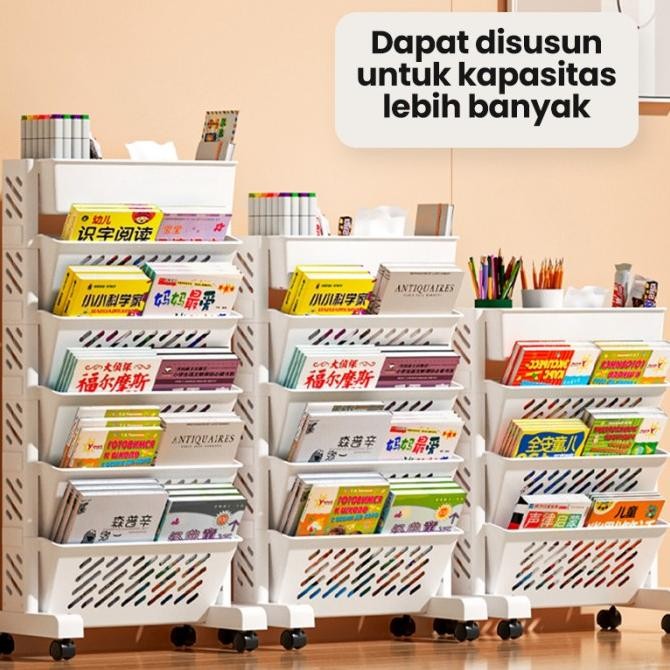Jual Megam Rak Buku Roda Troli Rak Susun Penyimpanan Alat Kantor HSB624 ...