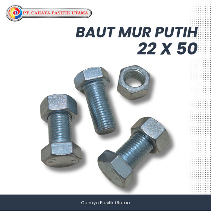 Jual Baut Mur Putih M22 x 50mm Hexagon Hex Bolt BMP 22 x 50 22X50 | Shopee Indonesia