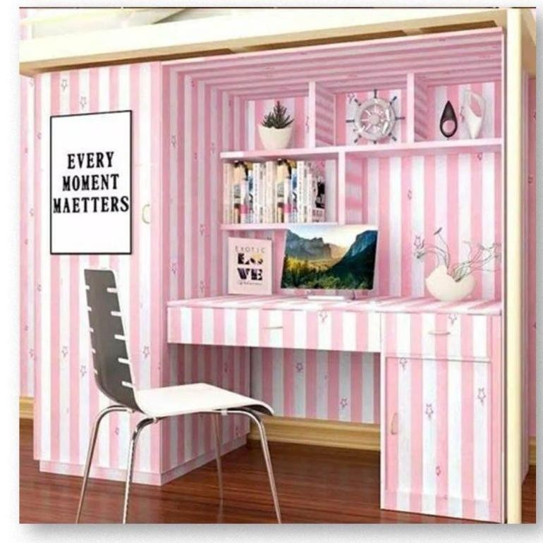 Jual New Wallpaper Dinding Sticker Dinding Pink Bintang Garis Salur Elegan Murah | Shopee Indonesia