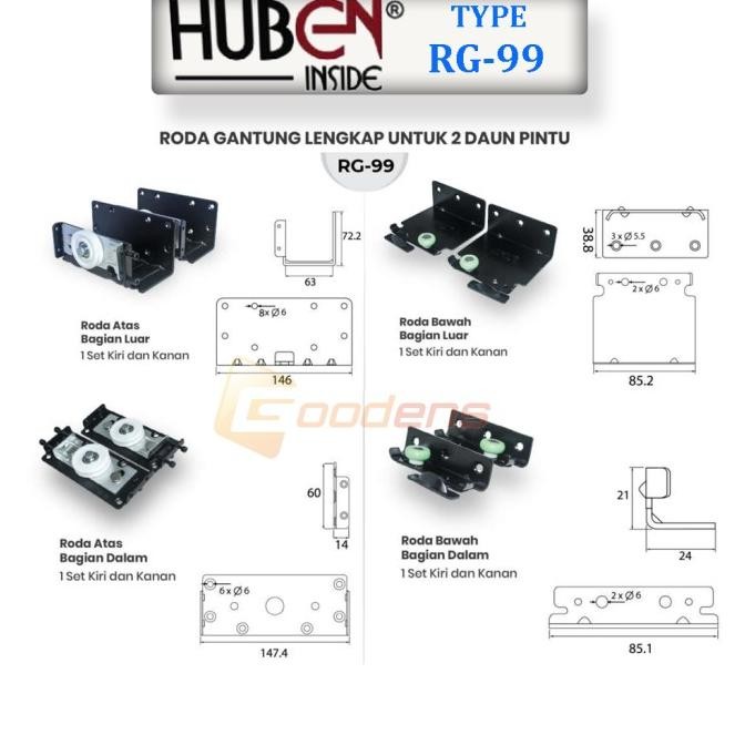 Jual HUBEN RG-99 RODA GANTUNG PINTU GESER 2 PINTU | Shopee Indonesia