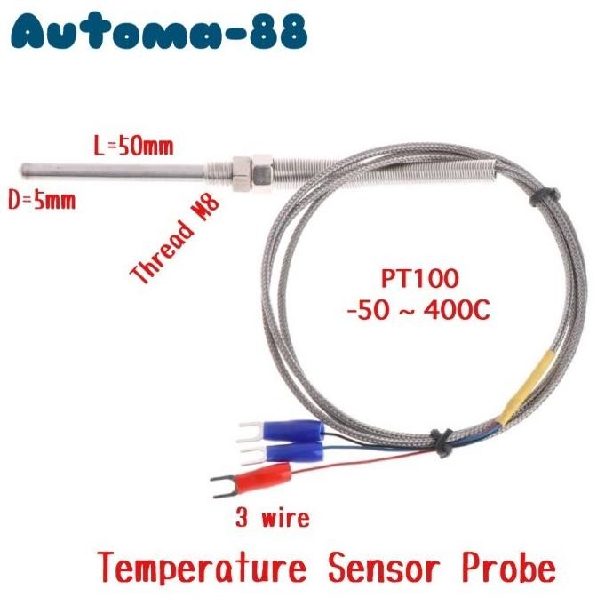 Jual Sensor Suhu RTD PT100 Probe 5cm 50mm Temperature 3 kabel wire PT ...