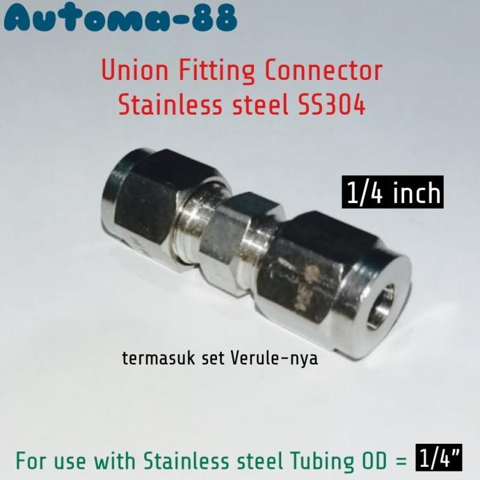 Jual SS304 Union Connector 1/4 inch Sambungan Tubing Stainless OD 1/4 ...