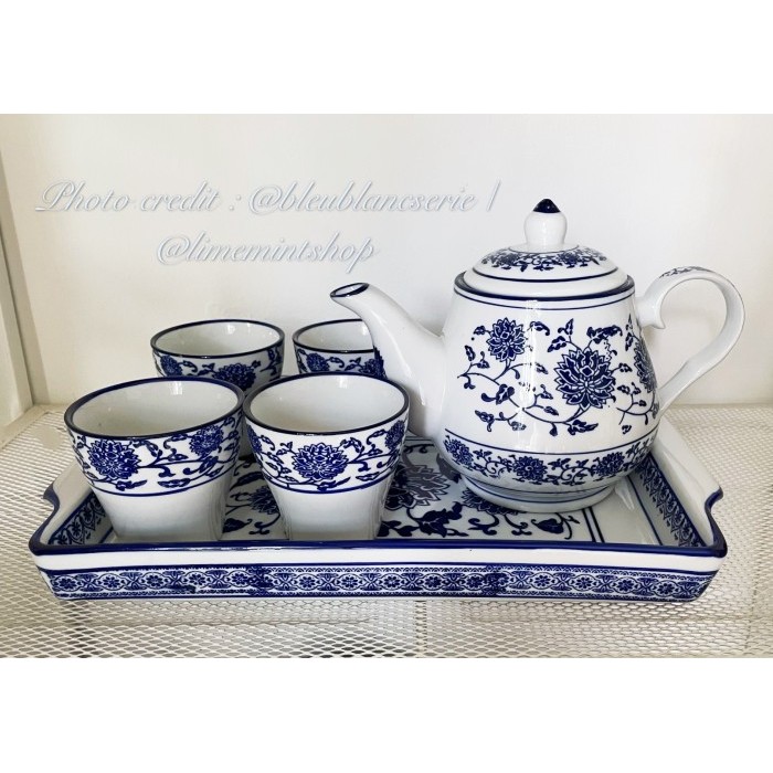 Jual Tea Set Keramik Biru Putih ( Teko, Nampan, Gelas) | Shopee Indonesia