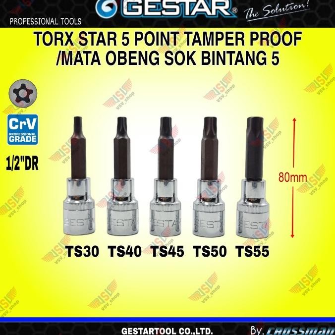 Jual Produk Baru!! GESTAR Kunci Torx Segi 5 Star Bit Socket 5PT 1/2"DR ...