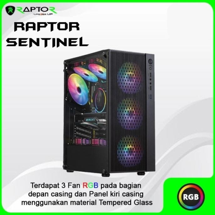 Jual CASING PC POWER UP RAPTOR SENTINEL MID TOWER ATX FREE 3 FAN CASE ...