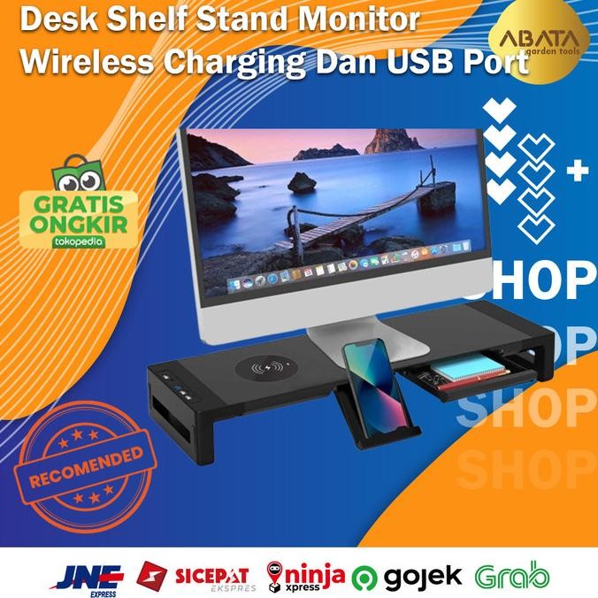 Jual Desk Shelf Stand Monitor Meja Dengan Wireless Charging Dan Usb ...