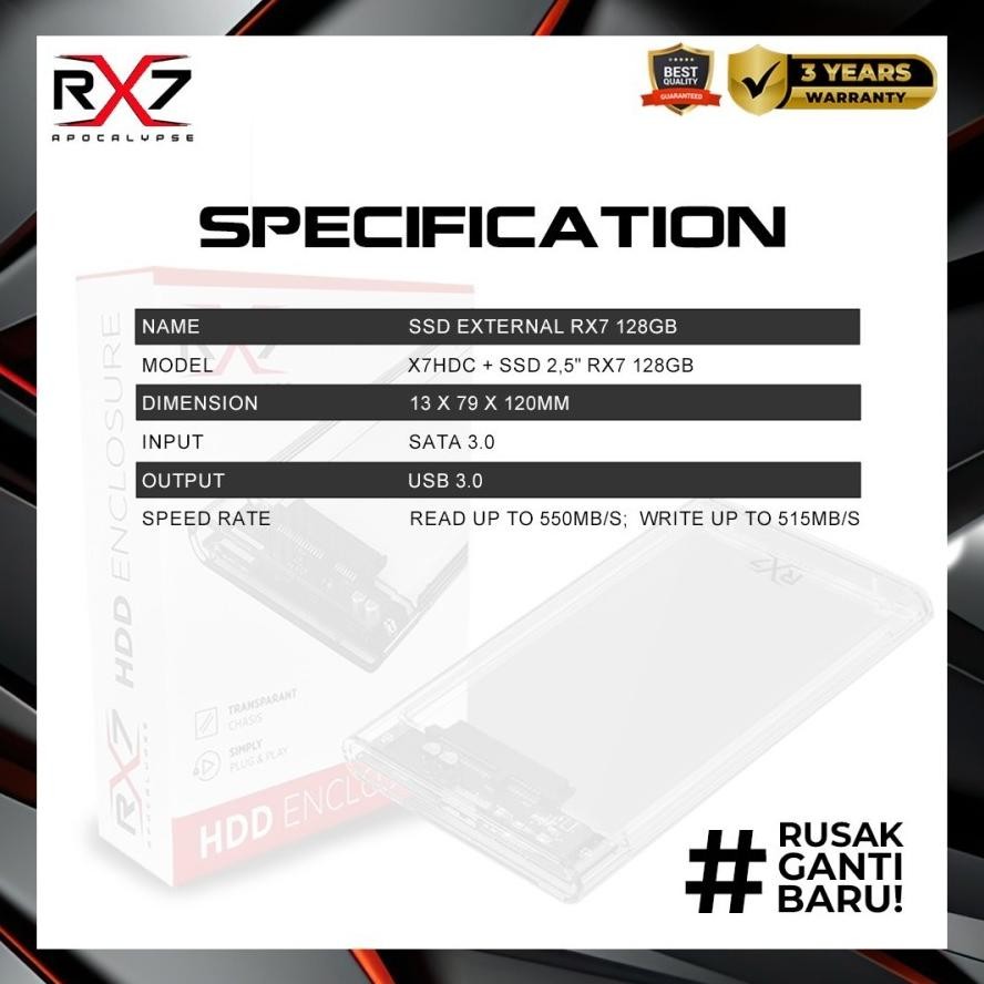 Jual Ssd External / Portable / Enclosure Rx7 128Gb Usb 3.0 Resmi ...