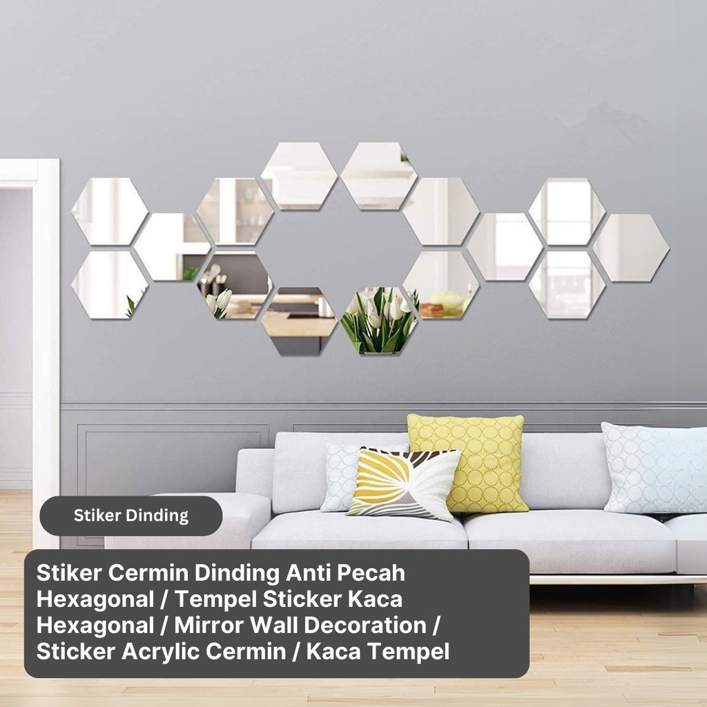 Jual Stiker Cermin Dinding Anti Pecah Hexagonal / Tempel Sticker Kaca ...
