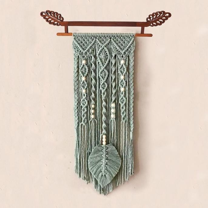 Jual Produk Terbaik] 75.5 cm Wall Mounted Teakwood Hanger Macrame Woven ...