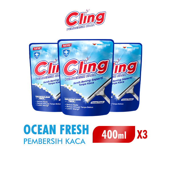 Jual Cling Pembersih Kaca Biru Ocean Fresh 400 ml x3 | Shopee Indonesia