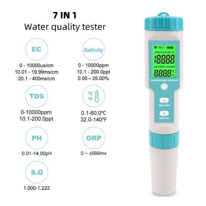 Jual Alat Ukur Kualitas Air 7In1 Salt Orp Ph Tds Ec Meter Salinity ...