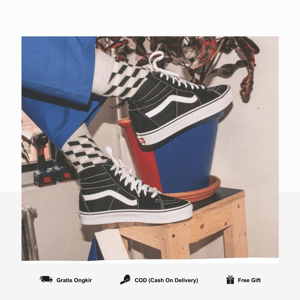 Jual Ready Vans Sk8 High Classic Navy White Pria Wanita Original 100% ...