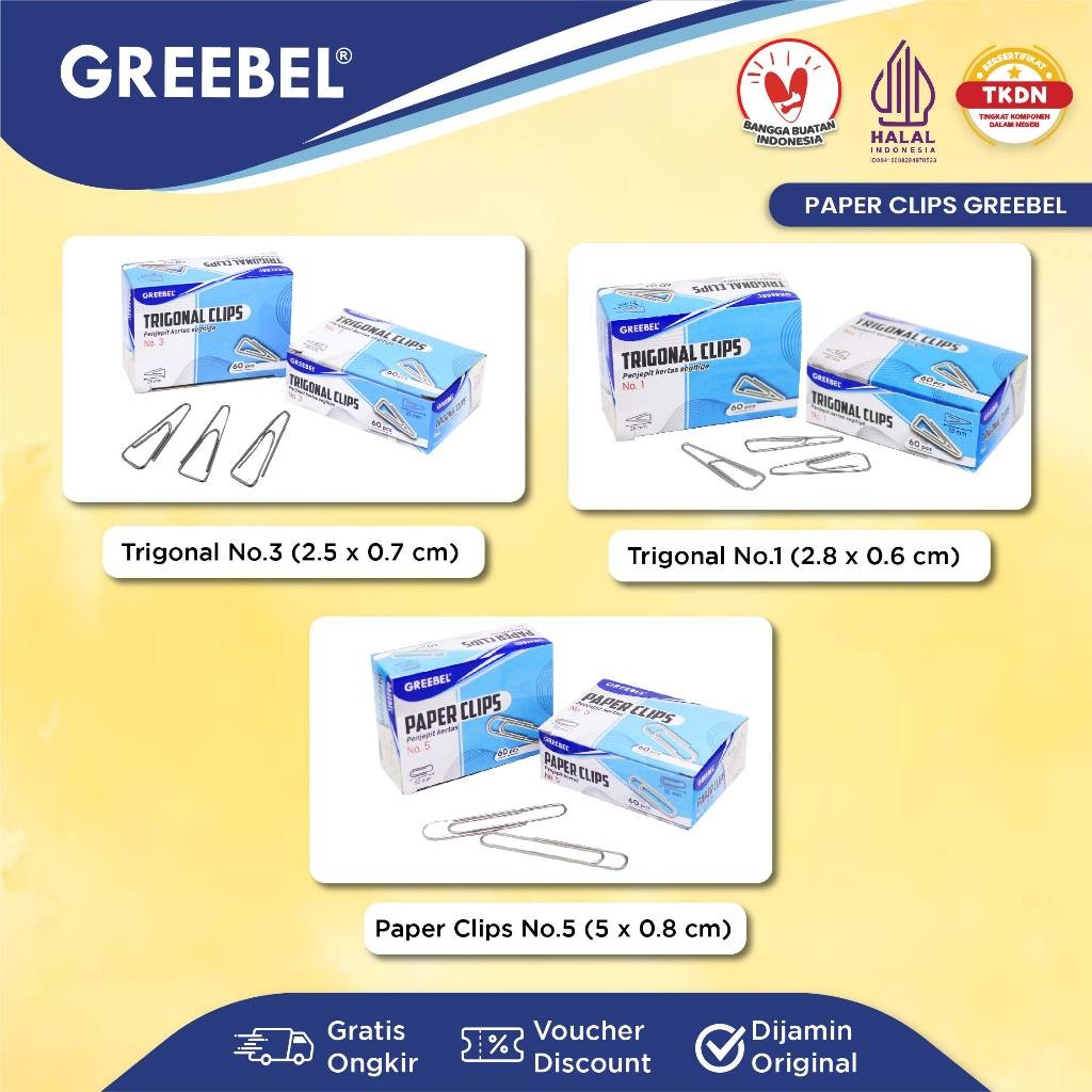 Jual GREEBEL Klip Kertas Paper Clip & Trigonal Clips / Jepitan Kertas ...
