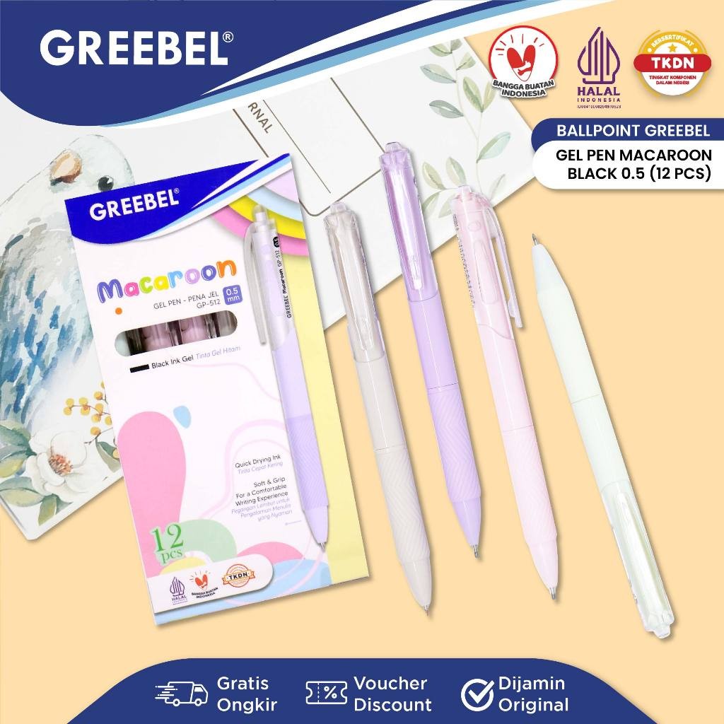 Jual GREEBEL Pulpen Gel / Gel Pen Macaroon GP-512 0.5 Hitam / Pulpen Lucu Warna Pastel | Shopee ...