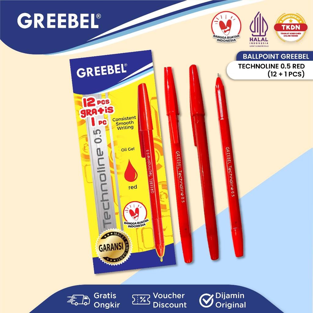 Jual GREEBEL Pulpen Ballpen / Technoline 0.5 Merah / Ballpoint Bolpen Bolpoin Pena Gel | Shopee ...