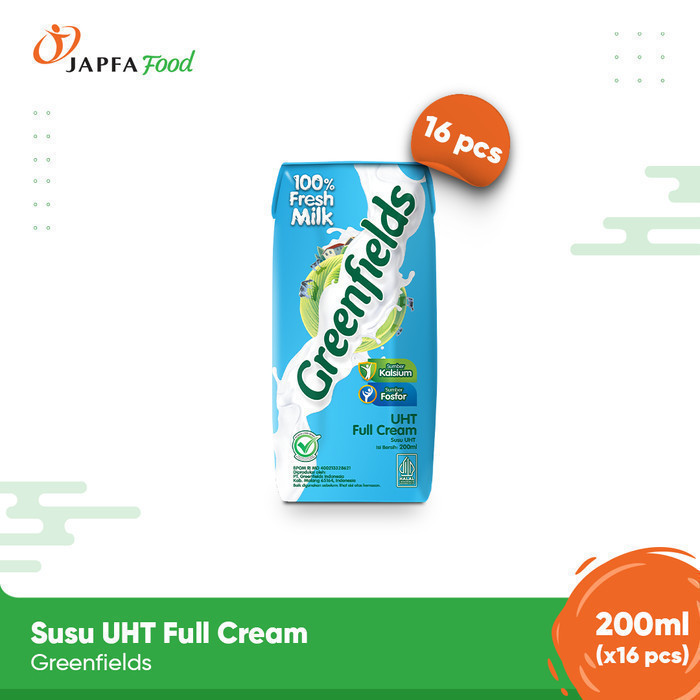 Jual Greenfields Susu UHT Full Cream 200 ml - isi 16 pcs -100% Fresh Milk dari Greenfields Farm ...