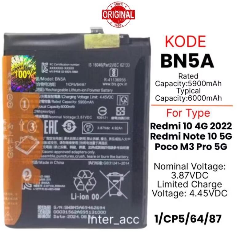 Jual Baterai Xiaomi Redmi 10 Note 10 5G Original Poco M3 Pro BN5A batre ...