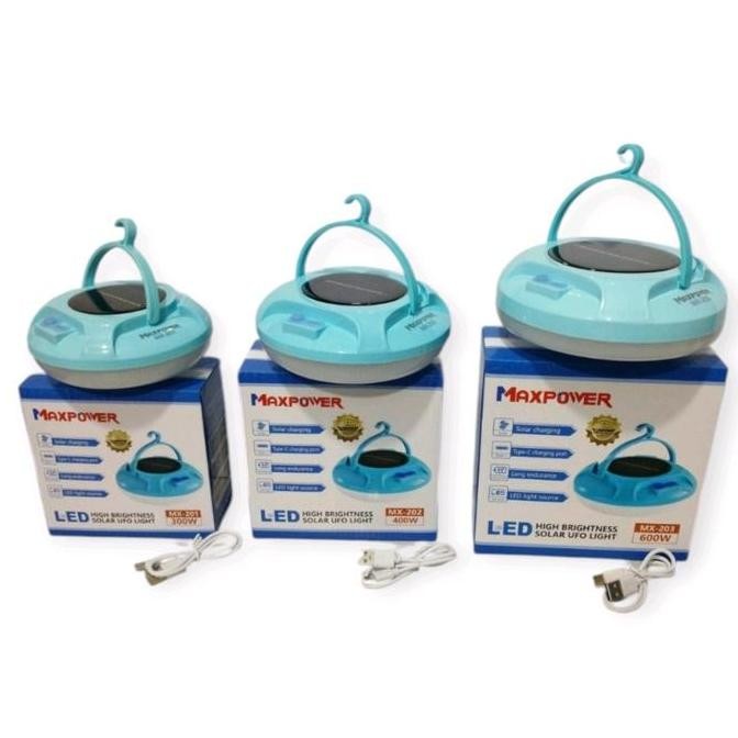 Jual Lampu emergency gantung ufo 600 watt + solar panel tenaga matahari maxpower mx-203 baterai ...