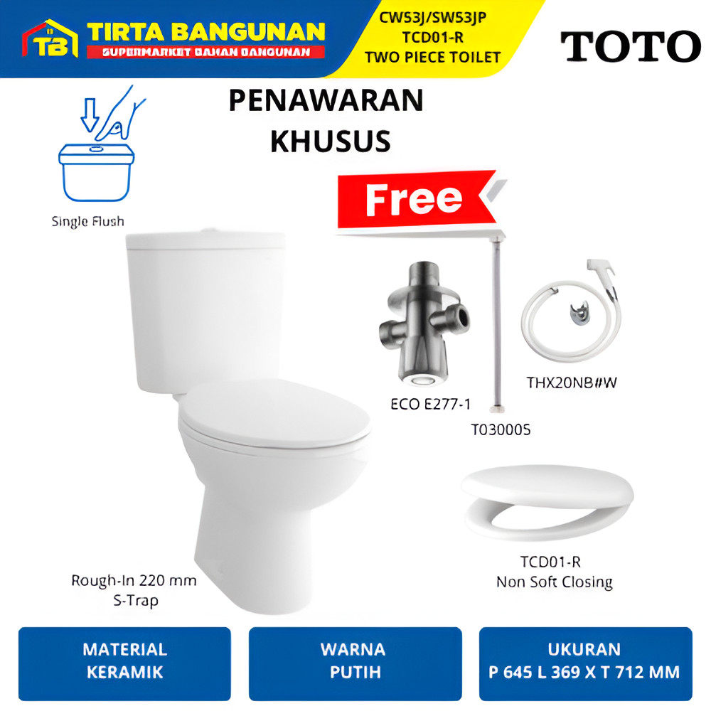 Jual TOTO CW53J SW53JP TCD01R TOILETWC KLOSET DUDUK FREE THX20SEV1W ...