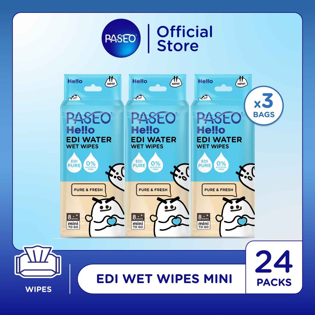 Jual Paseo Hello EDI Pure Water Wet Wipes Mini / Tisu Basah To Go 8 ...