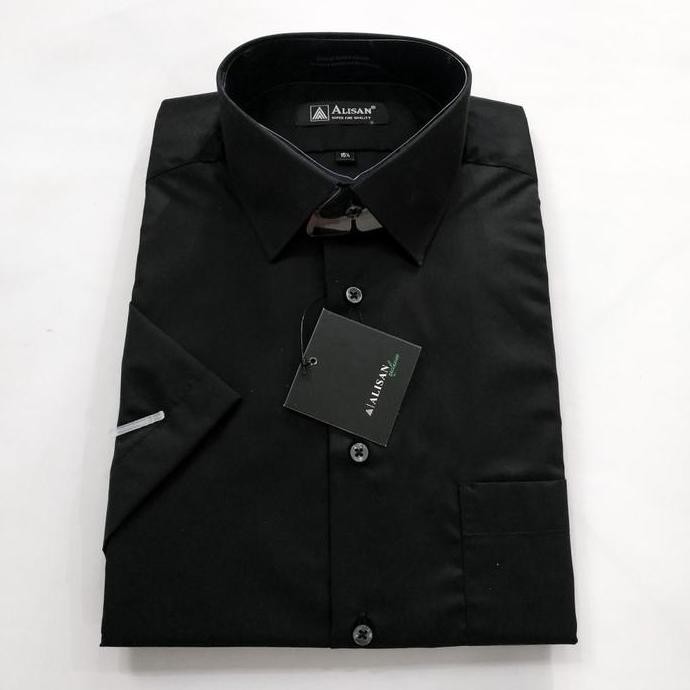 Jual Kemeja ALISAN Polos Pria Lengan Pendek Hitam & Putih untuk ...