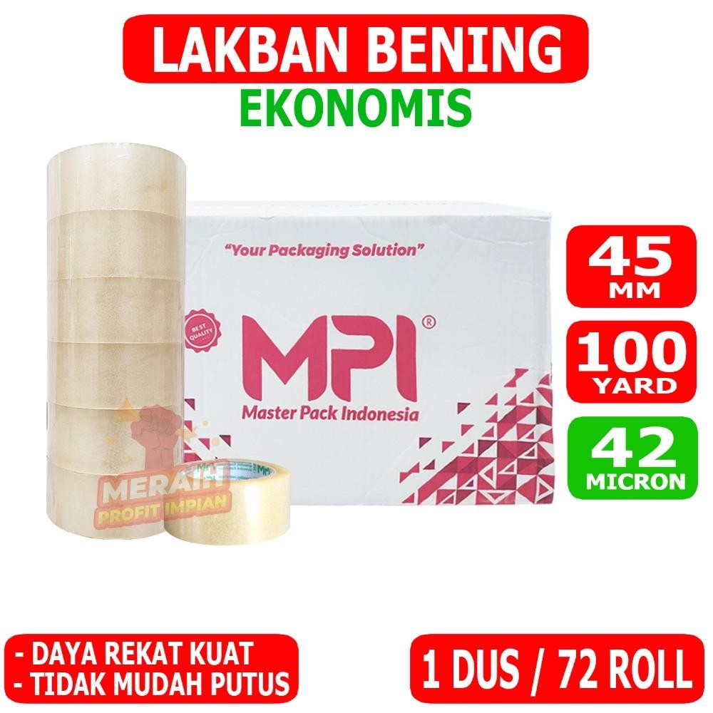 Jual 1 DUS 72 ROLL Lakban Bening Ekonomis 100 Yard Lakban MPI 45 mm x ...