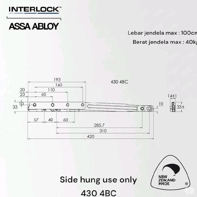 Jual Interlock Assa Abloy Engsel Jendela Casement 430 4Bc P1080Sh Friction Stay Side Hung Max ...