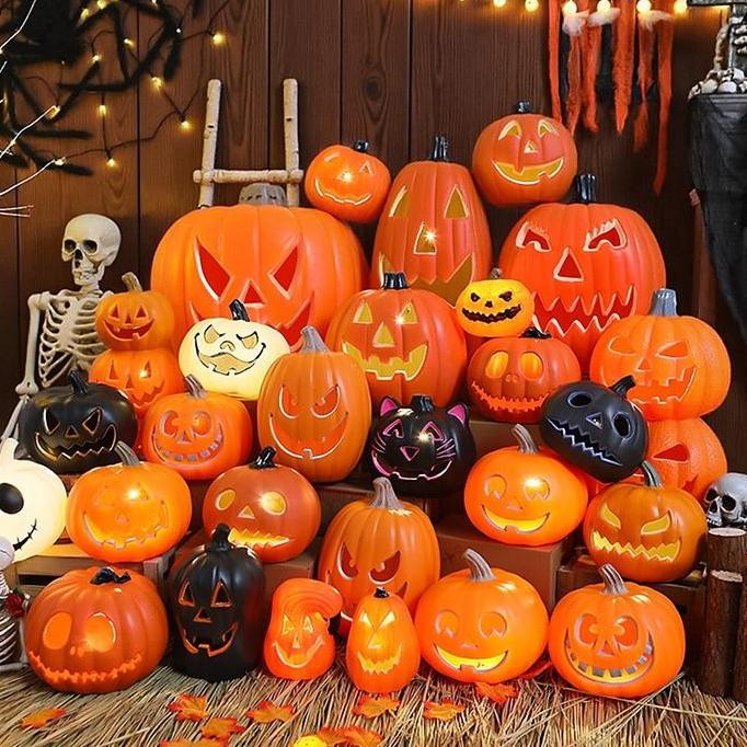 Jual Halloween Pumpkin Lantern Set Light up Pumpkin Lamp LED Light ...