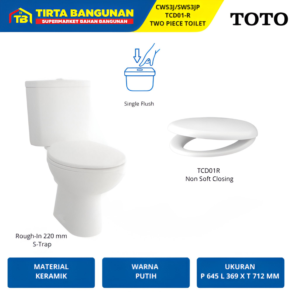 Jual TOTO CW53J SW53JP TCD01R CLOSET KLOSET WC TOILET DUDUK SINGLE ...