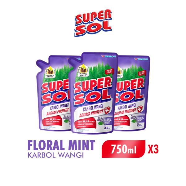 Jual Supersol Pembersih Lantai Karbol Floral Mint Pouch 750 ml x3 ...