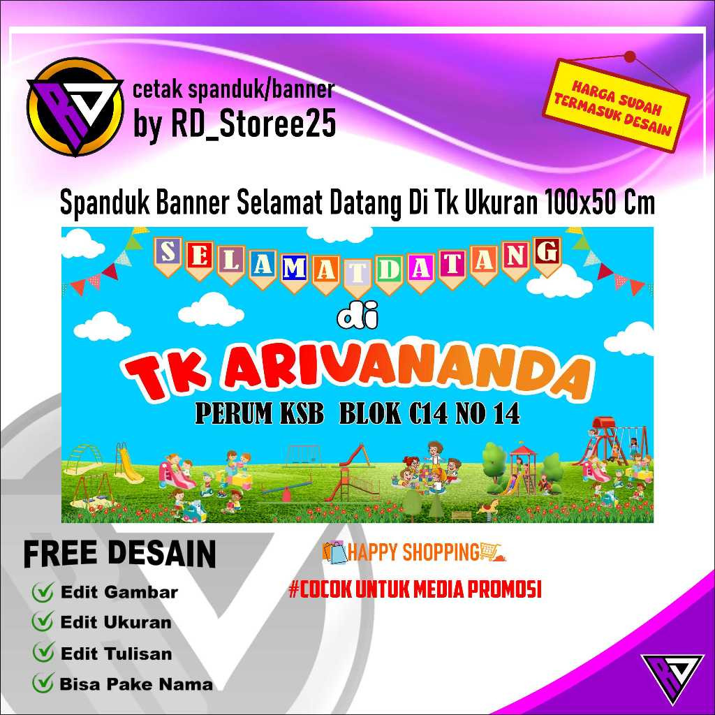 Jual Spanduk Banner Selamat Datang Di Tk Costume Ukuran 100x50 Cm ...