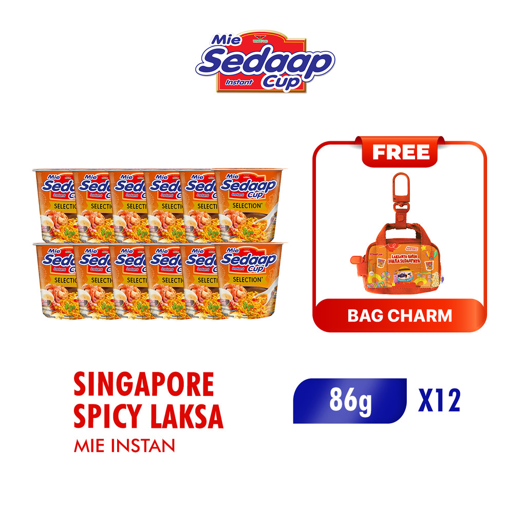 Jual Sedaap Mie Instan Cup Singapore Spicy Laksa 86 gr x 12 Free Bag ...