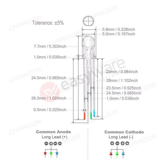 Jual 10X LED 5MM RGB 4P CLEAR DIFFUSED ROUND LENS RED GREEN BLUE ...