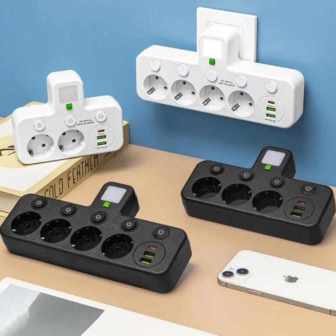 Jual Stop kontak Multi Outlets Expander with Tipe C , EU Plug Power ...