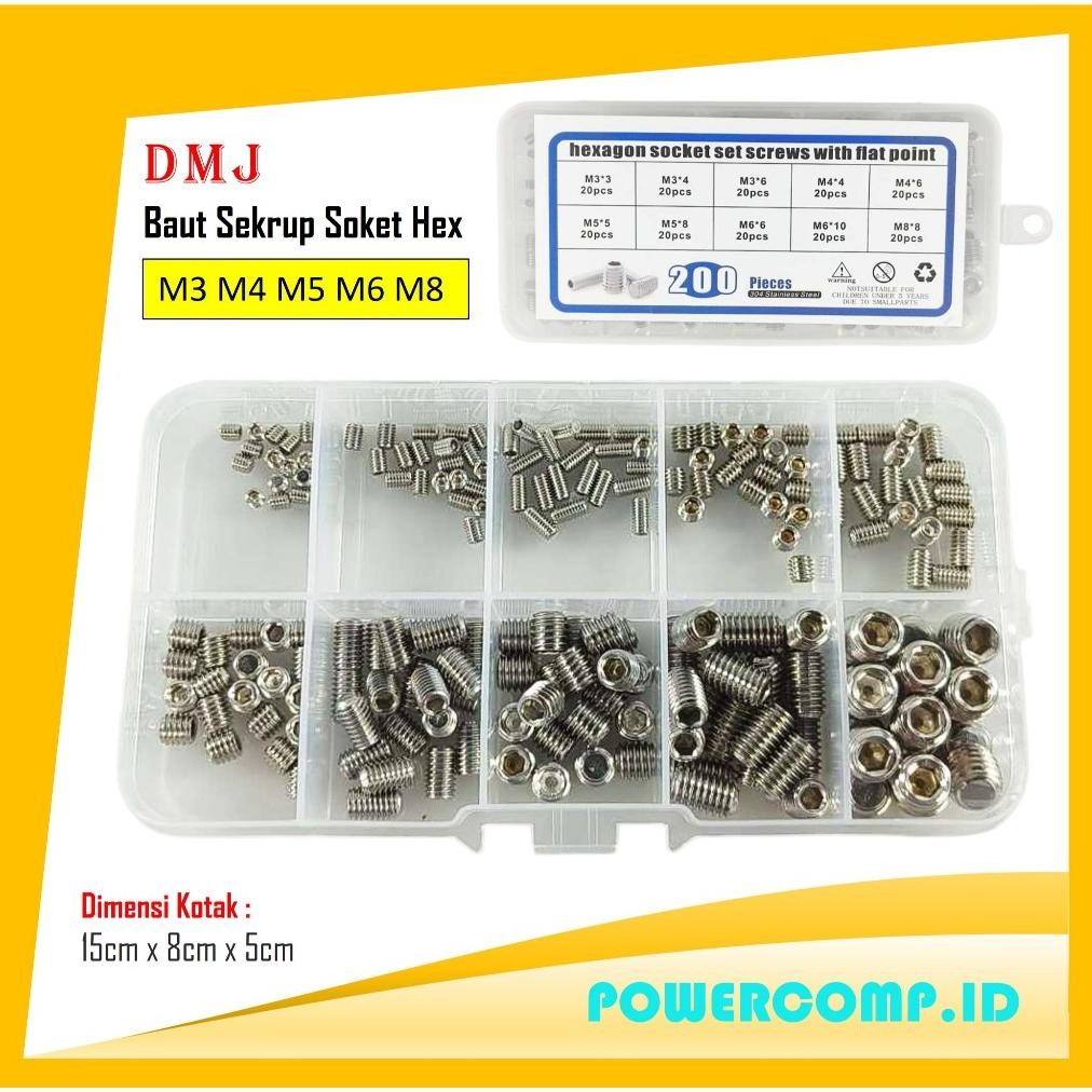 Jual DMJ Set Baut L Tanam Sekrup Soket Hex M3-M8 Headless 200 PCS ...
