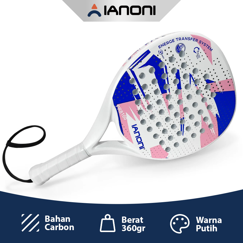 Jual IANONI Padel Racket Raket Full Carbon - PR8100 White Pink - Bahan ...