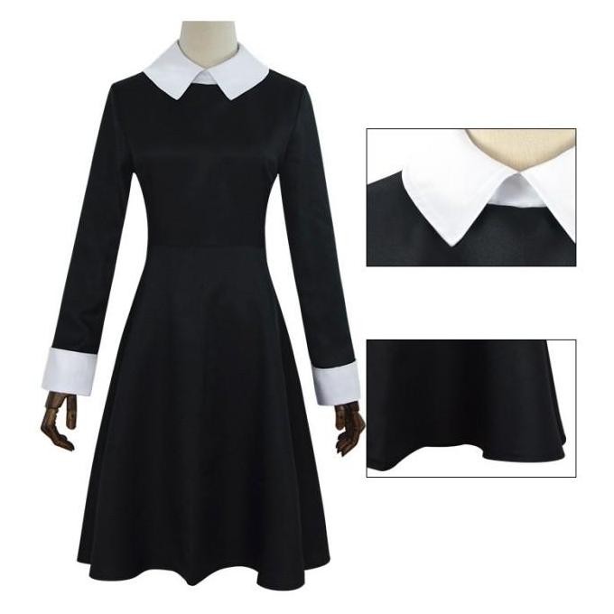 Jual Kostum Cosplay Wednesday Addams Dres Adam Colour Black Halloween ...