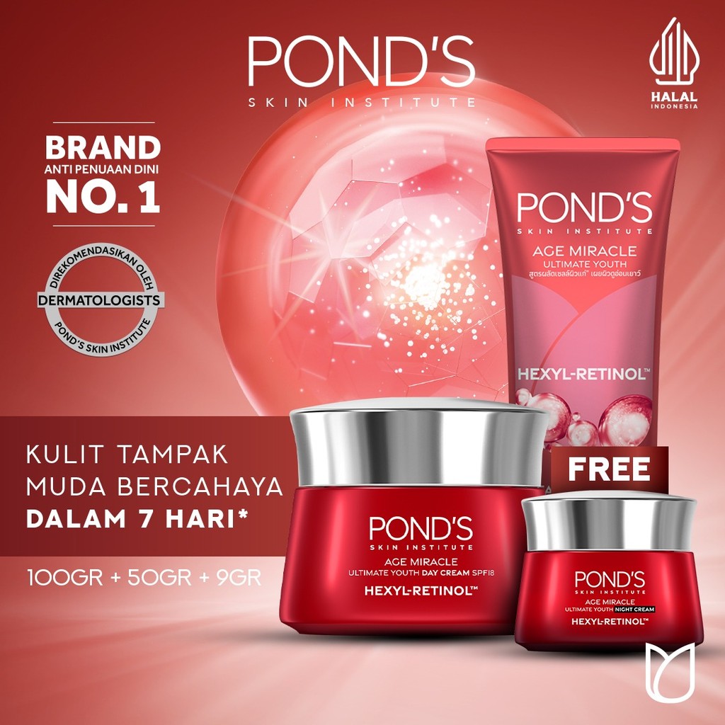 Jual [Free Night Cream] POND'S Age Miracle Day Cream 50gr & Facial Foam ...