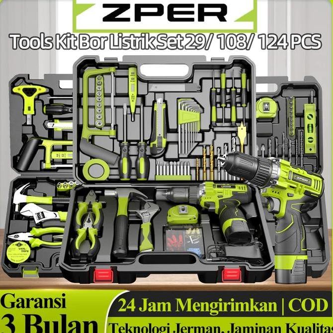 Jual ZPER Tool Set & Cordless Drill Battery Screwdriver Hammer Wrench ...